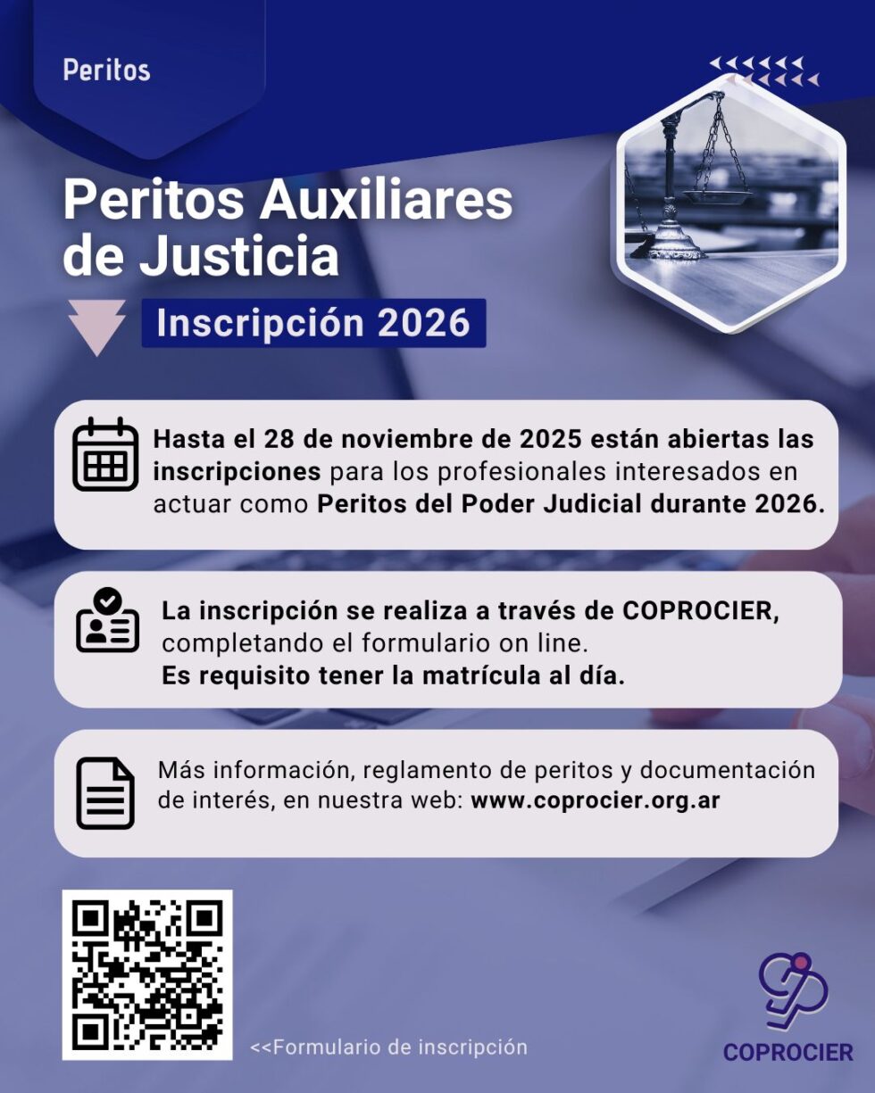 Peritos auxiliares de la Justicia: Inscripciones 2026 | COPROCIER